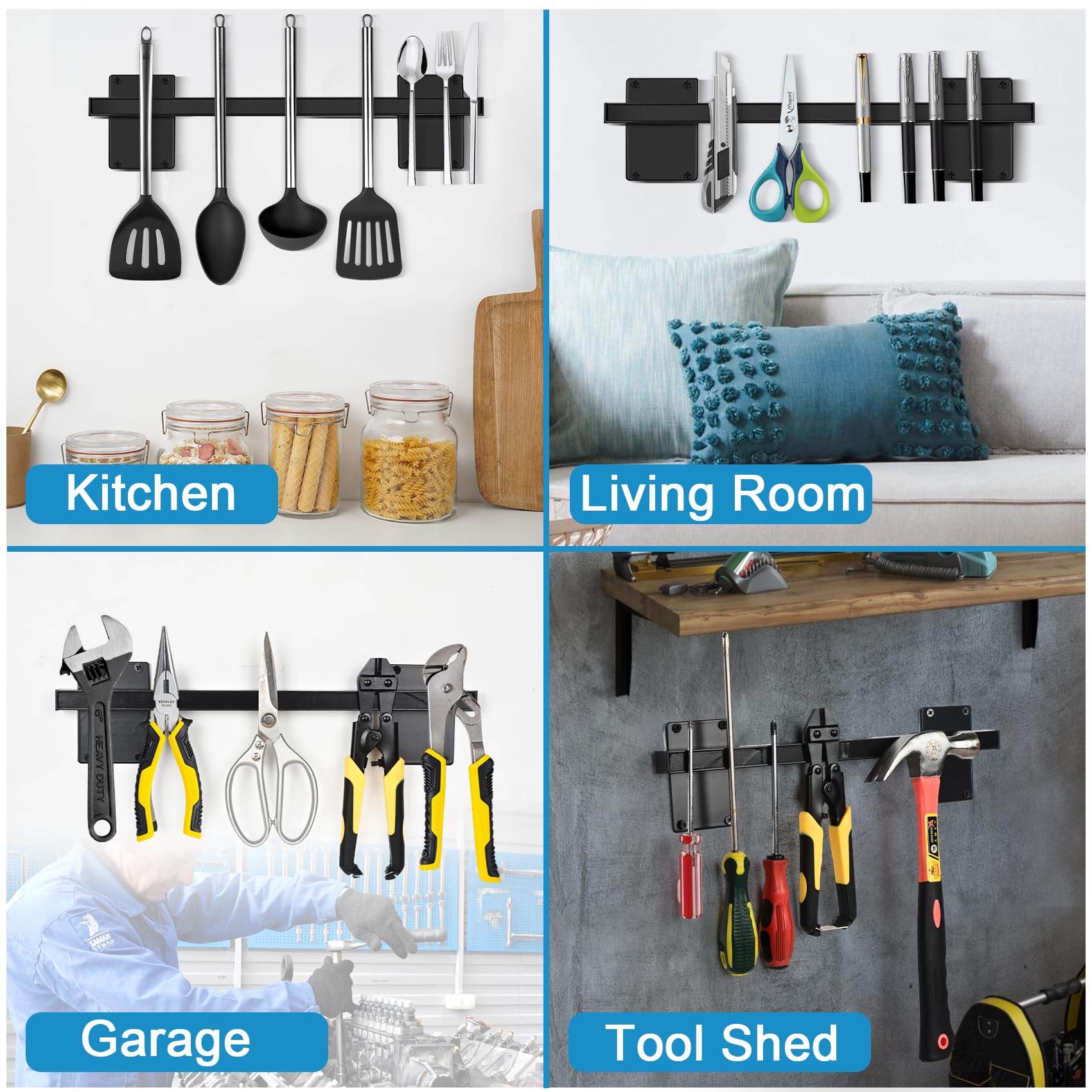 PYBTOOL Heavy Duty Magnetic Tool Holder Strip, Magnetic Knife Strips, Screwdriver Organizer, Garage Tool Storage Rack, Magnetic Tool Organizer Bar for Workspace, Garage, Kitchen(16Inch, 2 Pack)