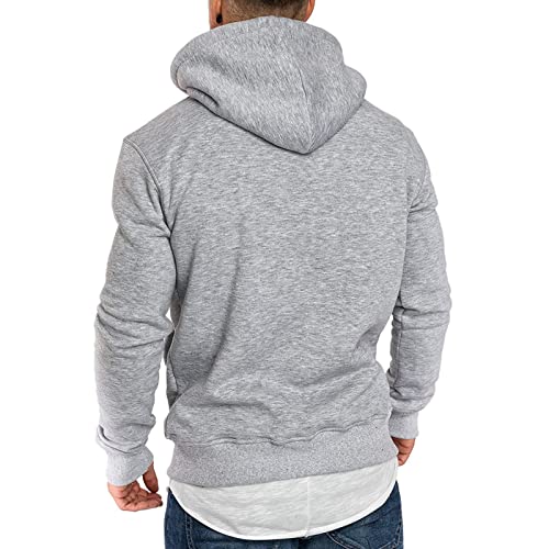 Maiyifu-GJ Men's Solid Color Sport Fleece Hoodie Casual Long Sleeve Henley Sweatshirt Slim Hooded Pullover With Kanga Pocket (Light Grey,Large)