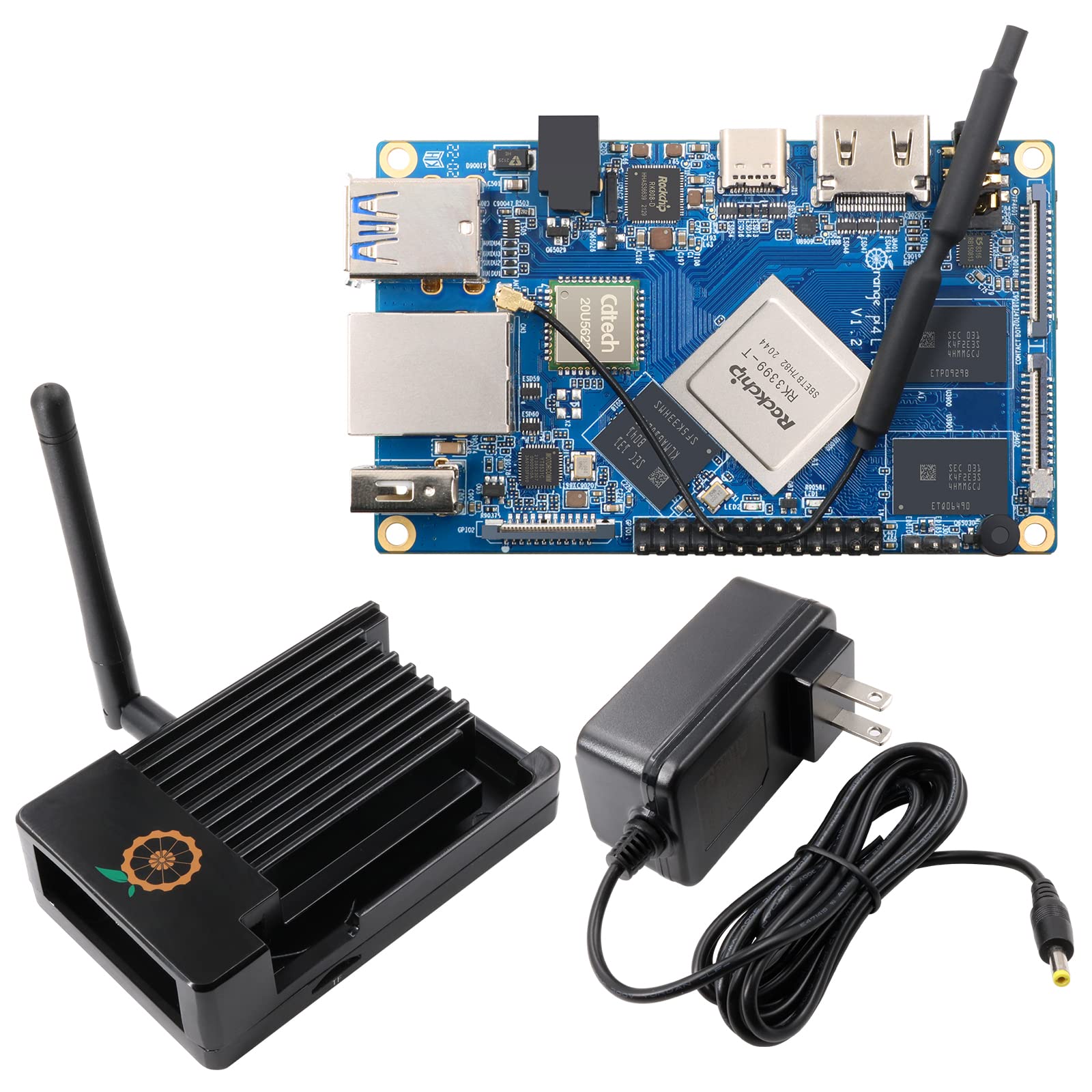 Orange Pi 4 LTS 3GB Rockchip RK3399 Six Core 64 Bit Single Board Computer with 16GB eMMC Flash, Run Android, Ubuntu, Debian OS (Pi4 LTS 3G16G+Antenna+ Metal Shell+ 5V4A Supply)