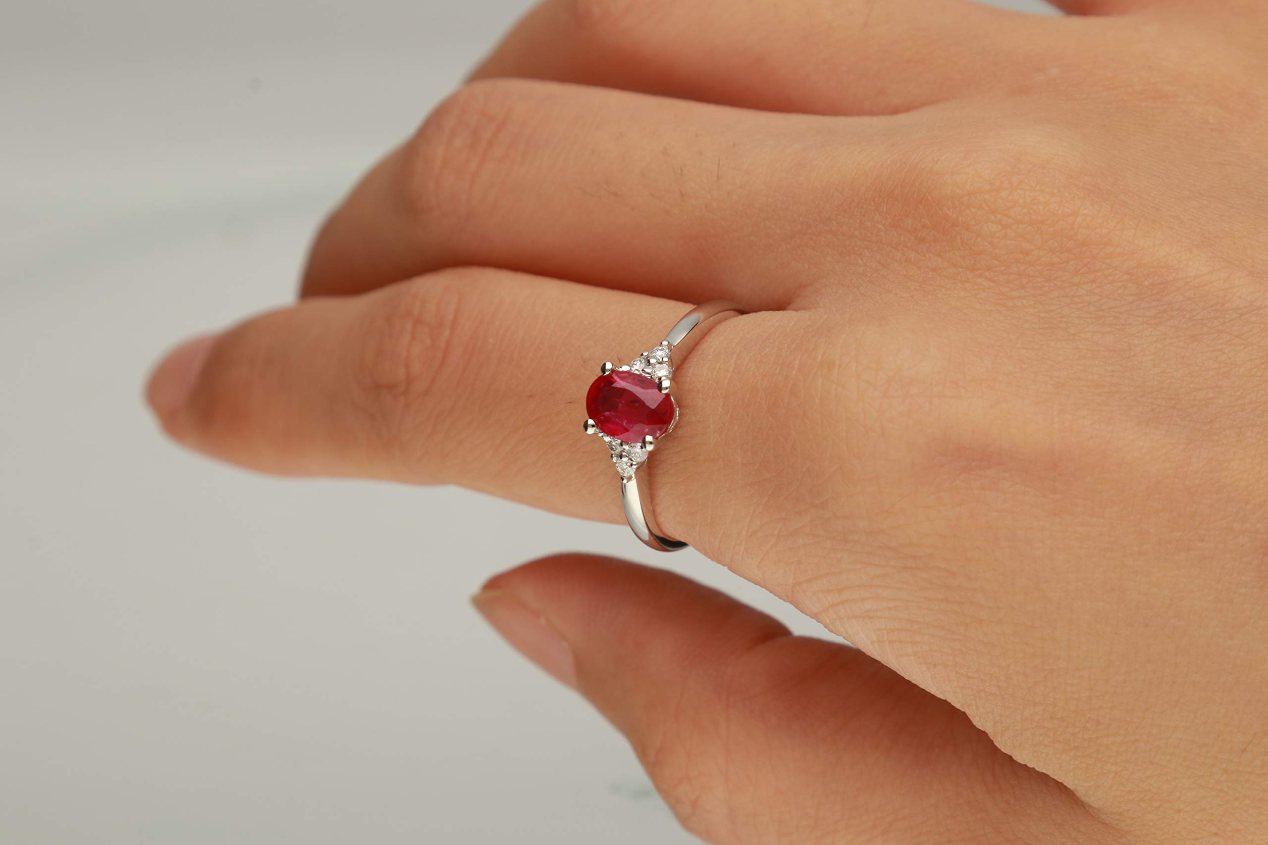 Gin & Grace 10K Yellow Gold Genuine Ruby Ring with Diamonds for women | Ethically, authentically & organically sourced (Oval) shaped Ruby hand-crafted jewelry for her | Ruby Ring for women