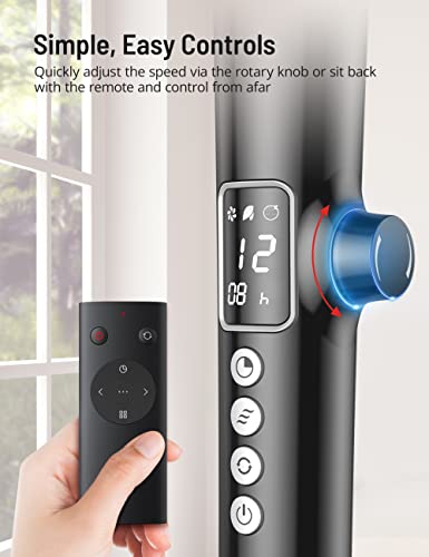 PARIS RHÔNE Fans for Home Bedroom, Oscillating Fan with Remote,16" Standing Floor Fans for Home, Dual Blade with 3 Wind Modes 12 Speed Levels,18-Hour Timer, Adjustable Height 44 to 53.1 Inch, Black