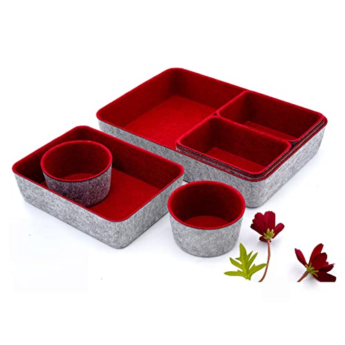 Welaxy Drawer organizers trays felt storage bins drawers dividers organizer boxes for office home interior cozy decor Gifts pack 7-pieces (Maroon)