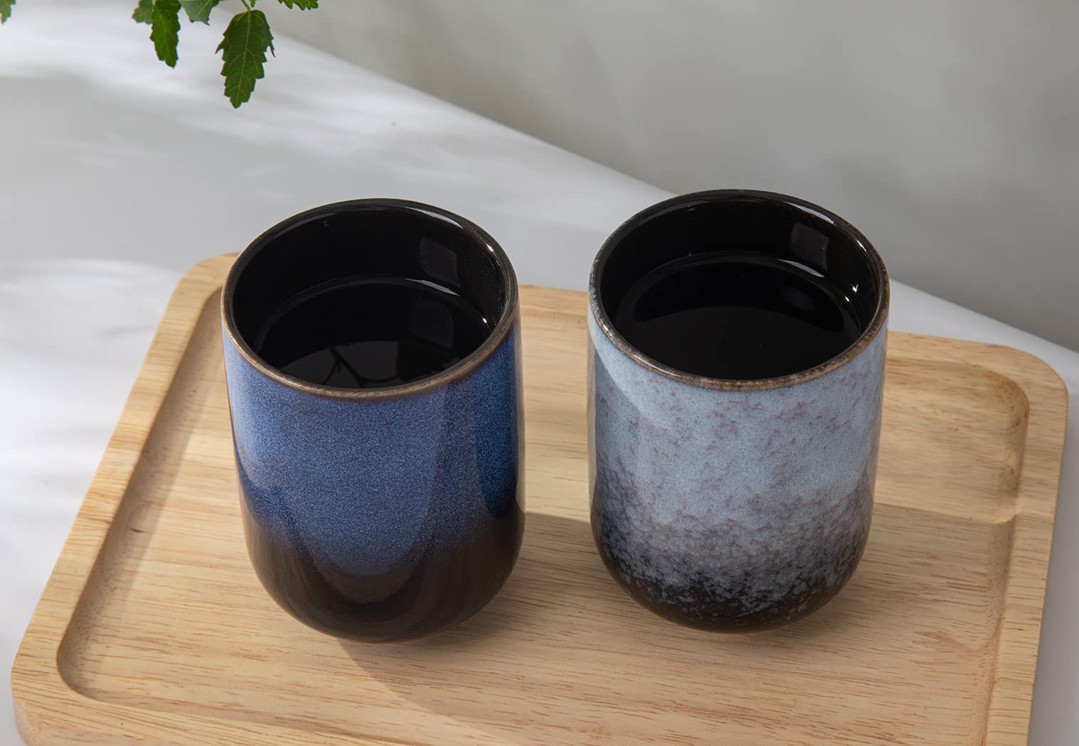 LLDAYU Japanese Sushi Yunomi Tea Cups Set of 2, Handle-less Ceramic Tea cups,10oz/300mL