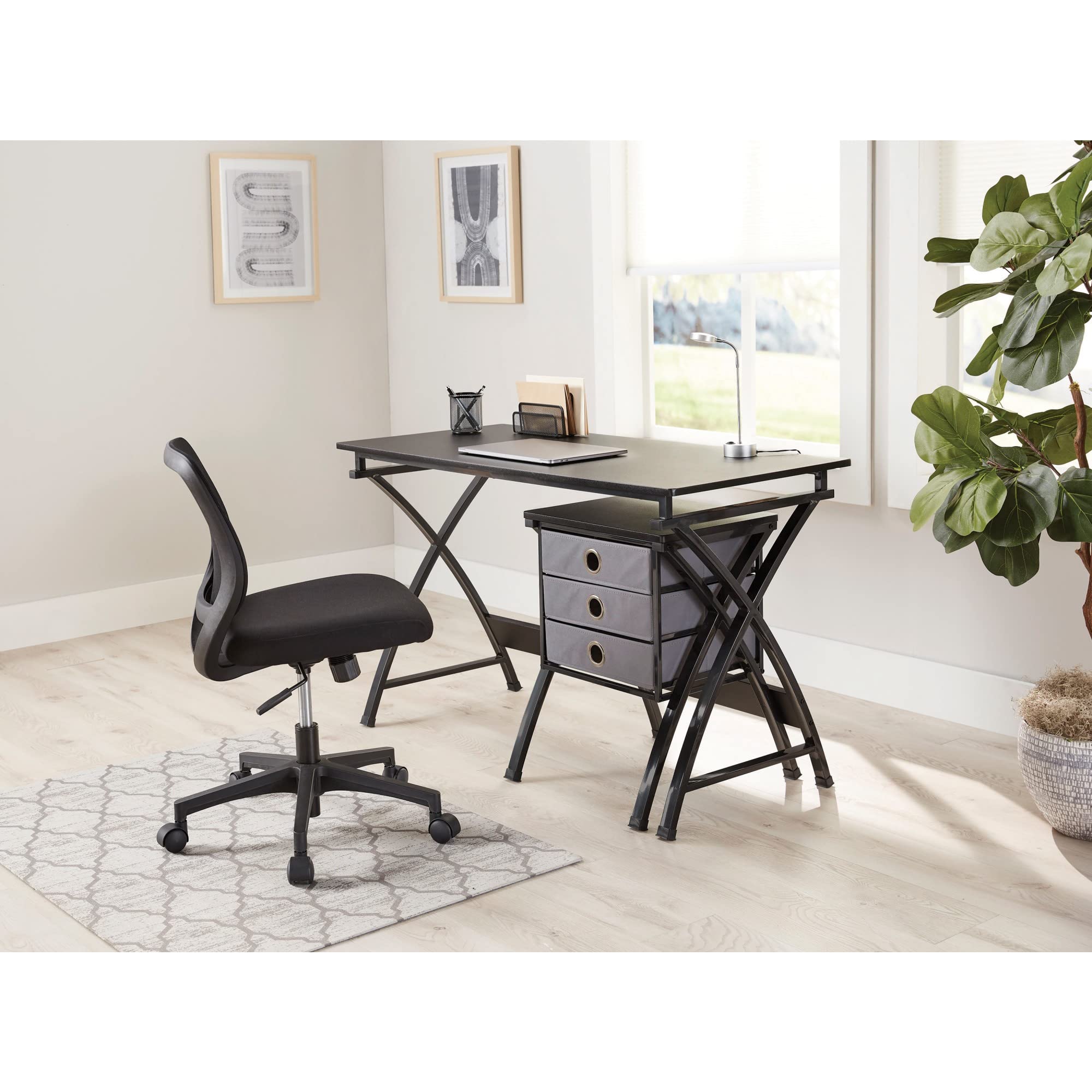 RealspaceĀ® X-Cross 48"W Computer Desk With File Cabinet, Black