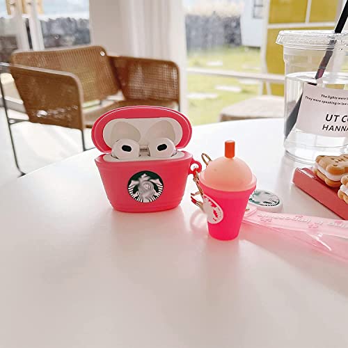 ZBDLXMD Compatible with AirPods 3rd Generation,(2021 Release) Cute 3D Cartoon Kawaii Funny Fun case,Designed with Drink Cup Keychain for Apple AirPods 3 Charging Case(Pink Coffee Cup)