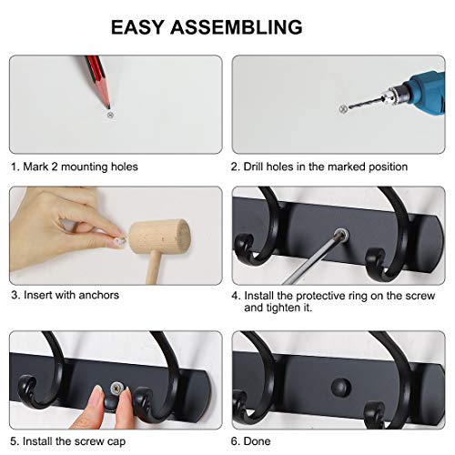 uxcell Wall Mount Coat Hook Rack Hanger with 3 Retro Hooks,Stainless Steel Towel Hanger with Screws for Jackets/Coats/Hats/Scarves,Black A,10" x 2.8" x 3.7"(L*W*H)