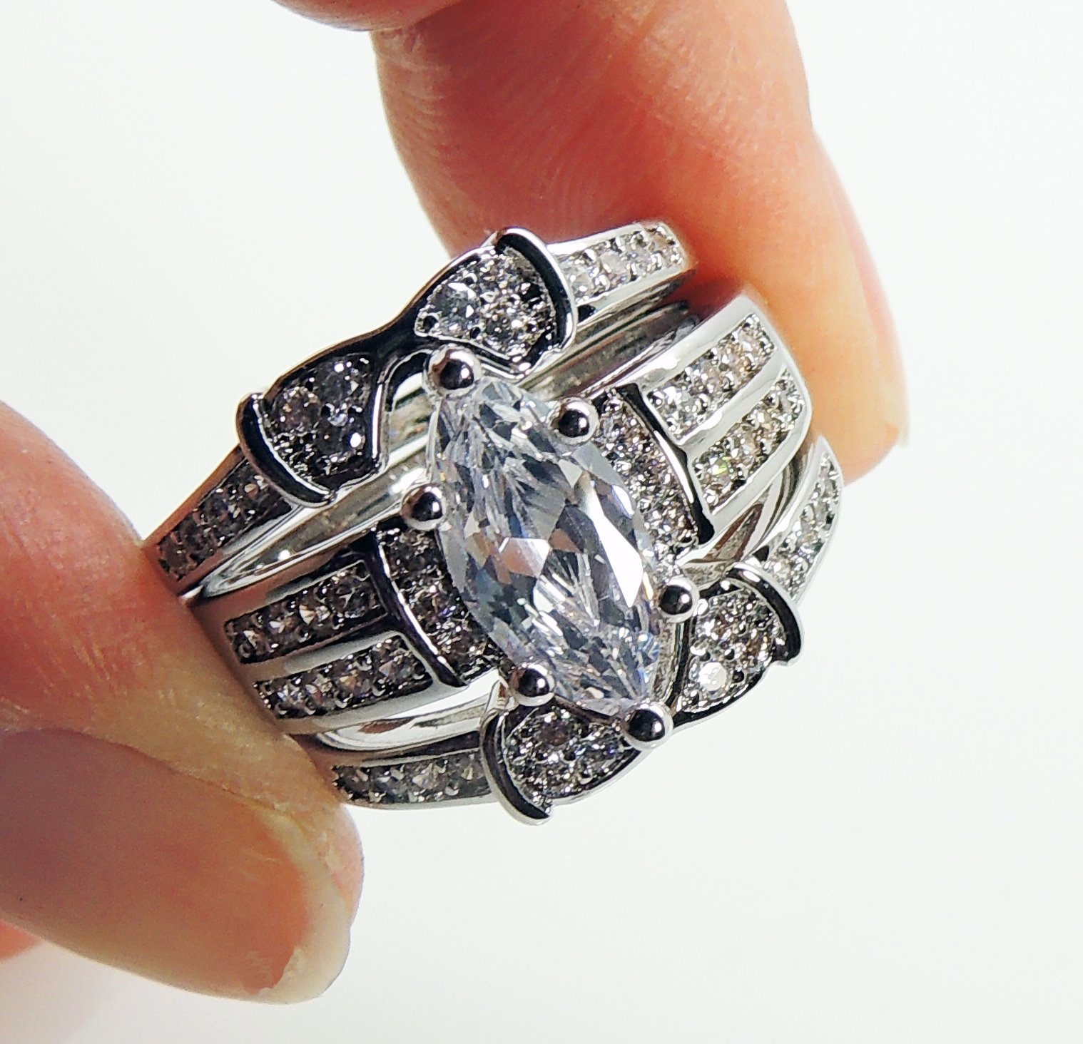 Ginger Lyne Collection Three Ring Bridal Engagement Ring Wedding Band Set Size 7