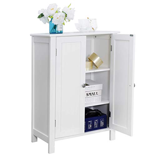 SUPER DEAL Modern Bathroom Floor Storage Cabinet with Adjustable Shelf and Double Door Rust Proof, Living Room Modern Home Furniture Storage Organizer Cabinet