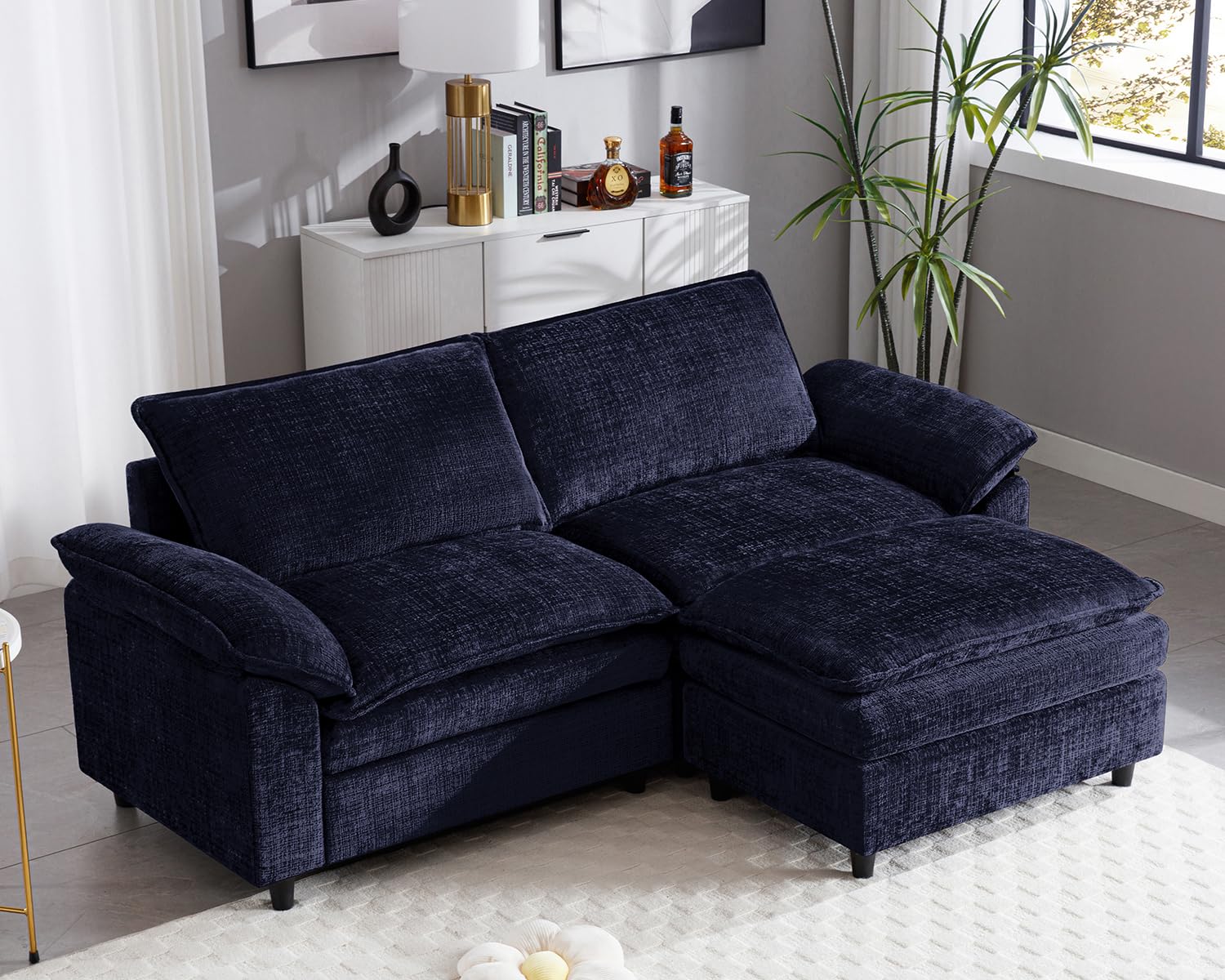 Suheww Cloud Sofa sectional Modular Loveseat Sofa couches, 86.6" Modern 2-Seat Convertible Loveseat Sofa with Ottoman, Comfy L-Shaped Extra Deep Seat Sofa Couch for Living Room Apartment(Blue