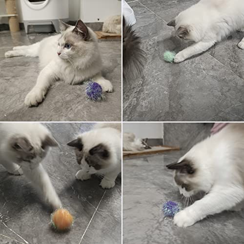 Osvela Cat Ball Toy Cat Toy Pom Pom Sparkle Fuzzy Balls 2 Inches Interactive Cat Toy Assorted Color 12 Pack
