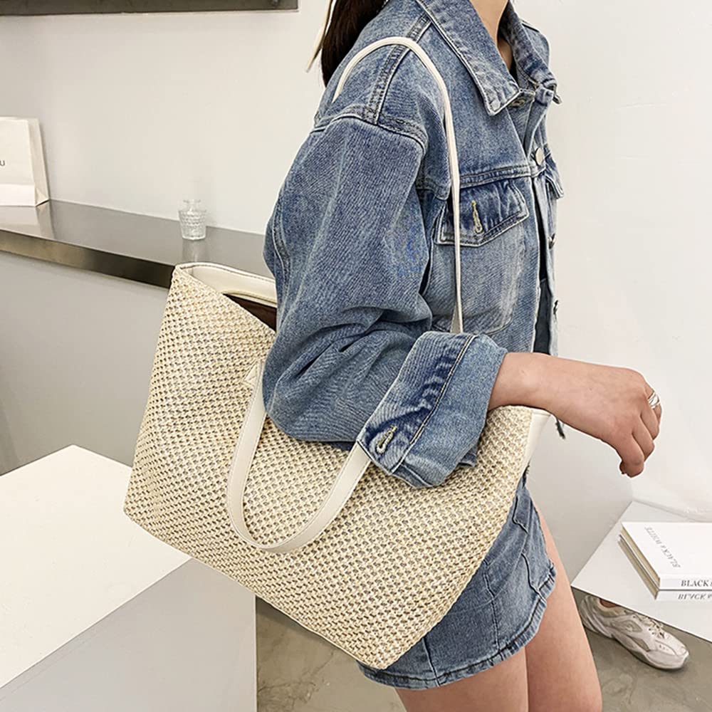 JOYART Women's Tote Bag PU Leather Fashion Shoulder Bag for Office, Gift for Mother,Girlfriend-Large Capacity, Beige