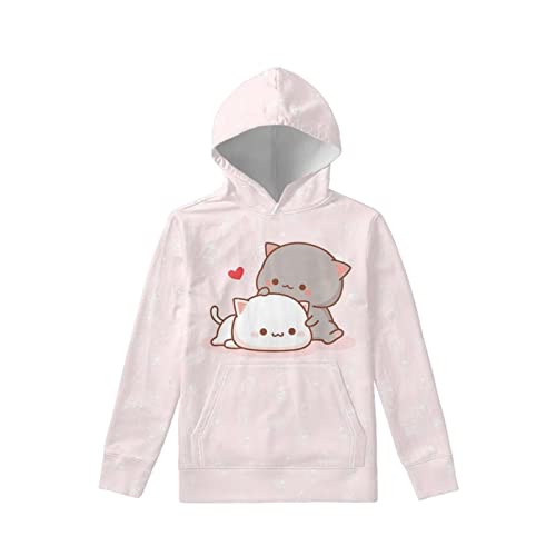 WELLFLYHOM Cute Cartoon Cat Hoodies Pullover Sweatshirt for Girls 8-10 Years Juniors Kids Loose Sweater Long Sleeve Hooded Jacket with Pockets Pink