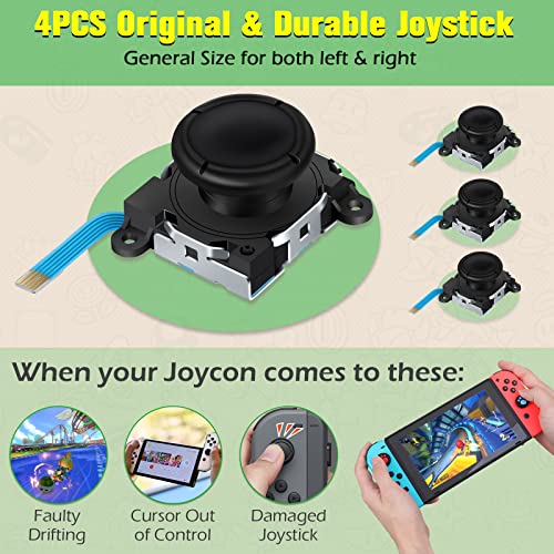 Joycon Joystick Replacement, Joycon Repair Kit 36 PCS , 4 Pack Joystick Analog Sticks Left/Right Thumb Sticks for for Nintendo Switch Joy Con Controller, NS Repair Tool with Thumbstick Grips & Screws