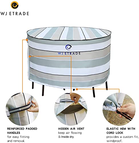 Patio Furniture Set Cover, 96"Diax32"H Round Waterproof UV Resistant Heavy Duty Cover Fits 5-7 Piece Large-Medium Dining Set, Striped