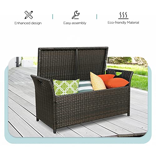 Ulax furniture Outdoor Storage Bench Rattan Style Deck Box w/Cushion