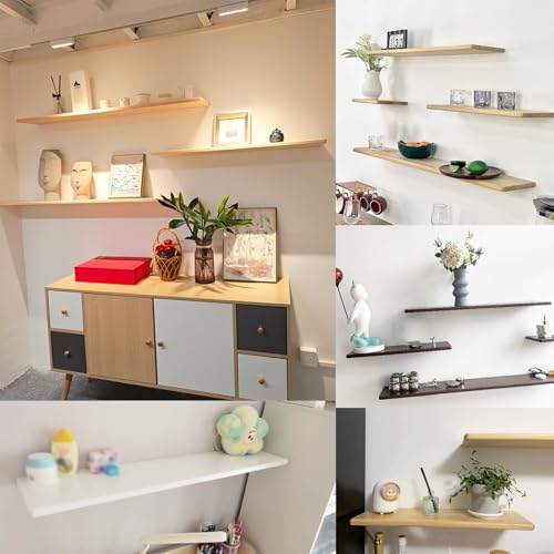 QATGQBCF 20 * 30cm Wall-mounted Floating Shelf, Solid Wood Storage Shelf, Shelf Bracket, Solid Structure, Wear-resistant And Scratch-resistant, Perforated Installation(Wooden colour,20 * 30cm)