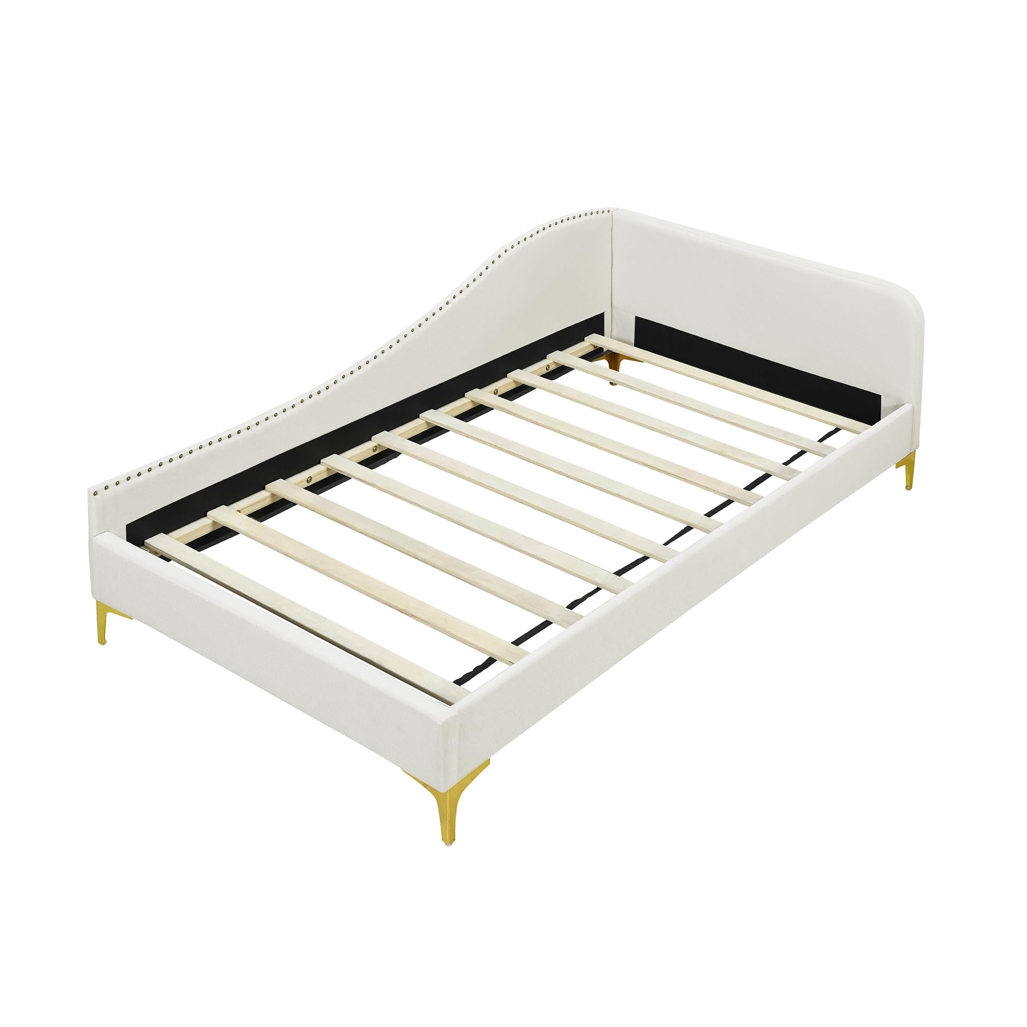 Upholstered Twin Size Daybed with Headboard and Armrest, Wooden Daybed with Sturdy Support Legs for Bedroom, Living Room, Easy Assembly (Beige, Twin)