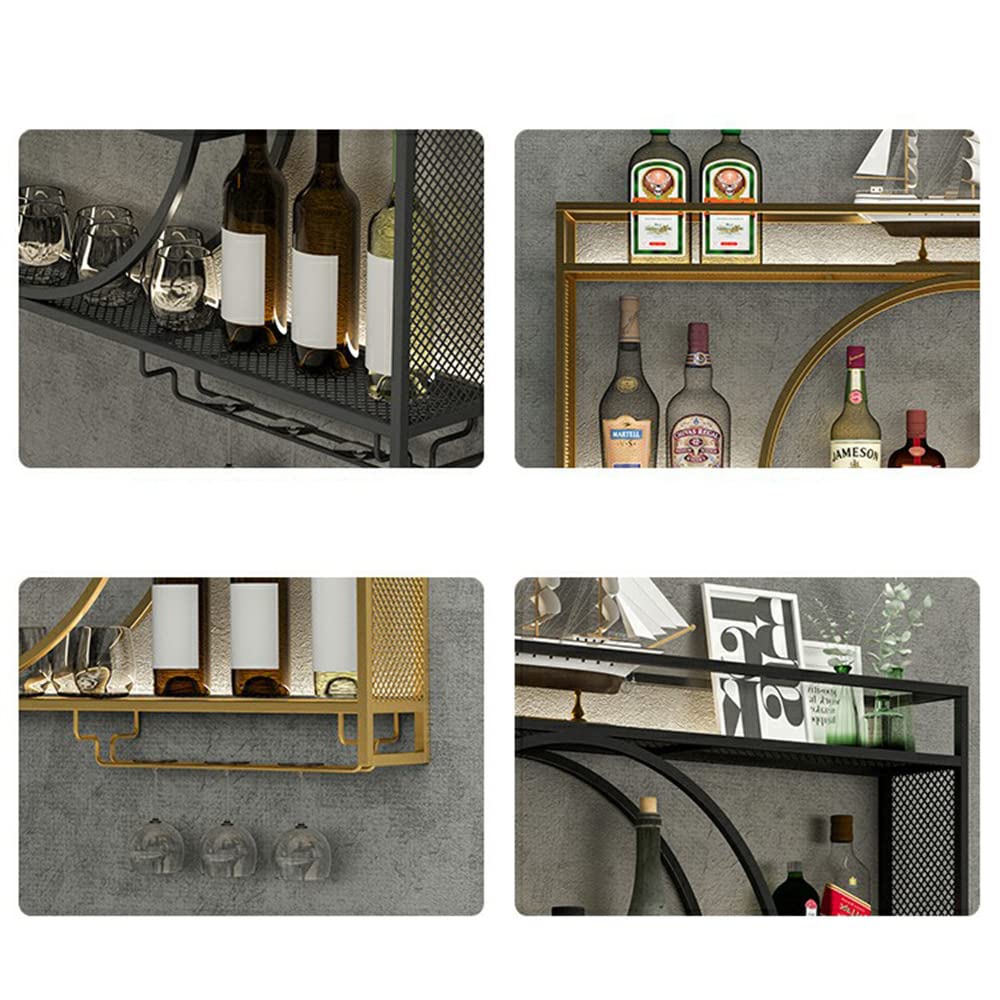 LITFAD Modern Wall Mounted Wine Rack Metal Wine Bottle & Glass Rack Iron Display Stand Wine Holder with Shelves - 1 Piece Gold Heart Shape