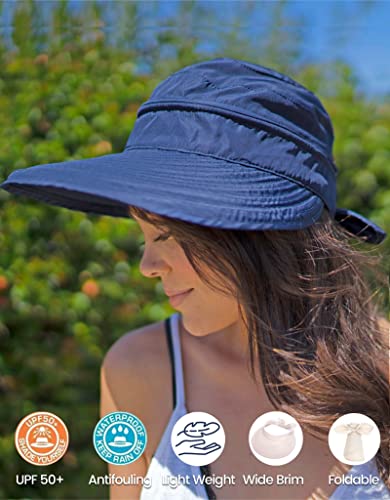 Simplicity Packable Sun Hat Women UV Protection Summer Hat Sun Hats w/Ponytail Dark Blue