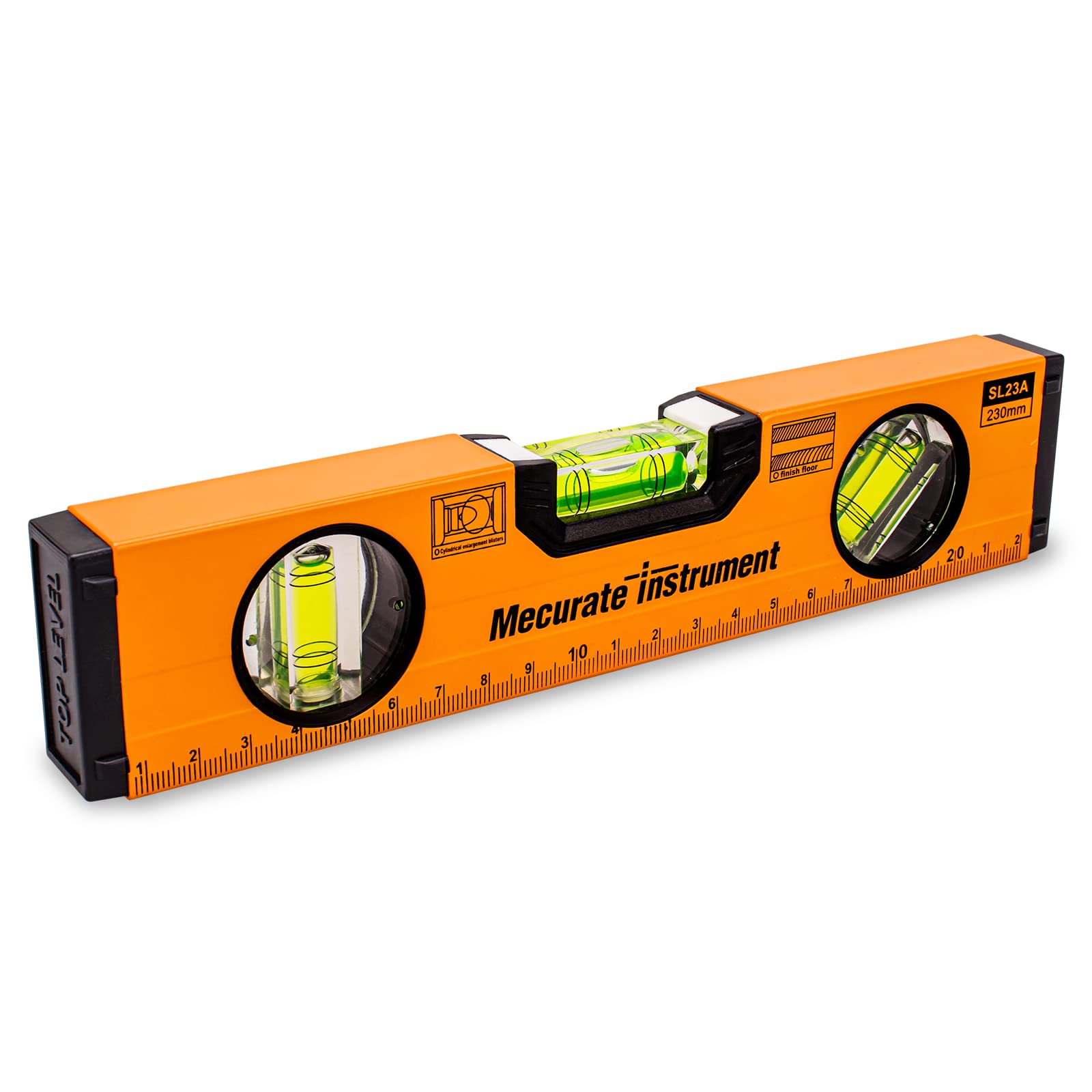 Mecurate Instrument Level Tool, 9 inch, 230mm, Metric&Inch Double Scale Magnetic Torpedo Level and Ruler