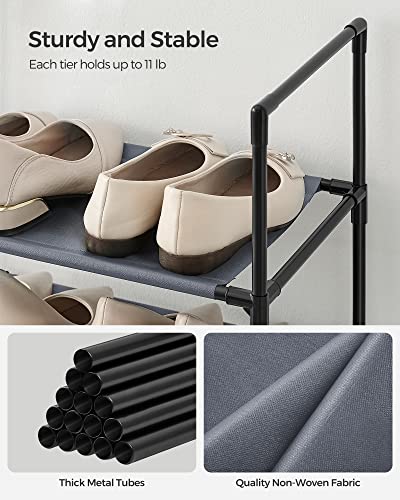 SONGMICS Shoe Rack, 10 Tier Shoe Shelf, Shoe Storage Organizer, Space-Saving, 11 x 17.7 x 68.1 Inches, Metal Frame, Non-Woven Fabric Shelves, for Entryway, Bedroom, Grey ULSH010G01