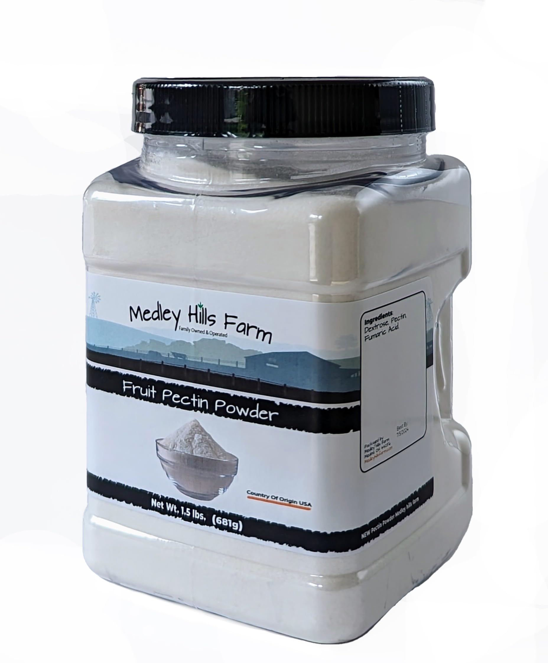 Fruit pectin Powder by Medley hills farm 1.5 Lbs. in Reusable Container - Premium Fruit pectin for canning jam or Jellies - 100% Natural & Vegan - Made in USA