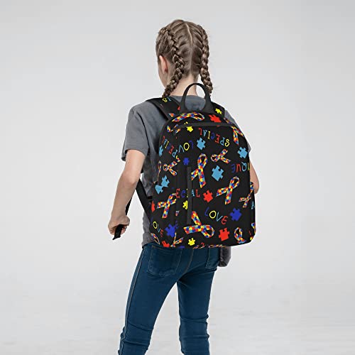 SWEET TANG Backpack for Autism Awareness Ribbon Black Bookbag