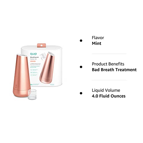 Quip Refillable Mouthwash Starter Kit, 4X Concentrate, Alcohol-Free, Kills Bad Breath Germs, Helps Prevent Cavities, Mint - Copper Metal, 1, 4.0 Fl Oz (920-00116)
