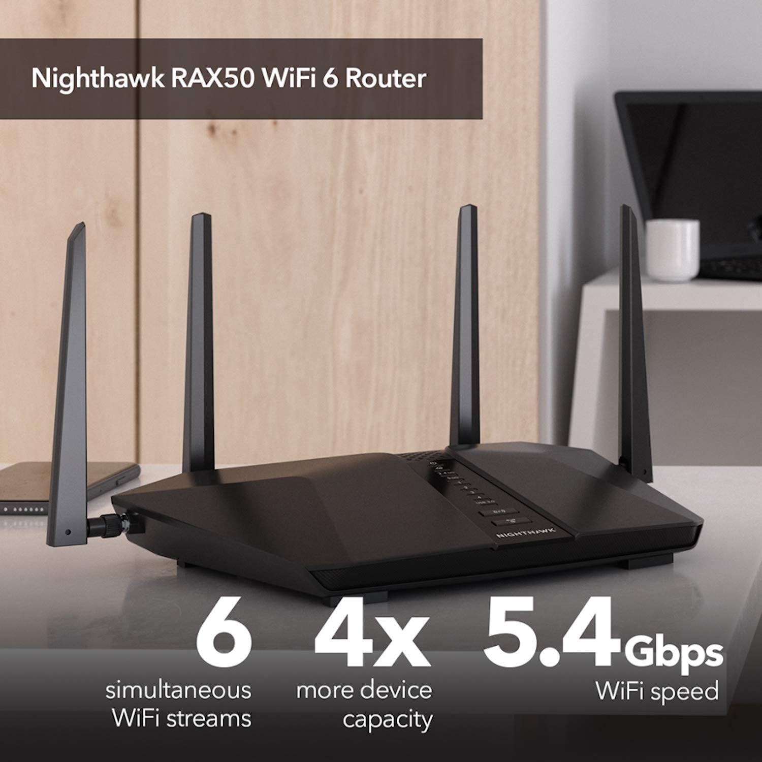 Netgear NETGEAR RAX50-100NAR Nighthawk 6-Stream AX5400 WiFi 6 Router, Black (Renewed)