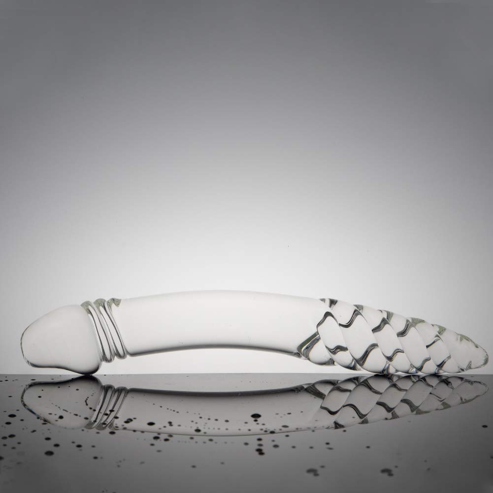 Glass Dildo, Crystal Double-ended Penis Pleasure Wand with Spiral Texture and Vivid Glans Anal Butt Plug for G-spot Stimulation