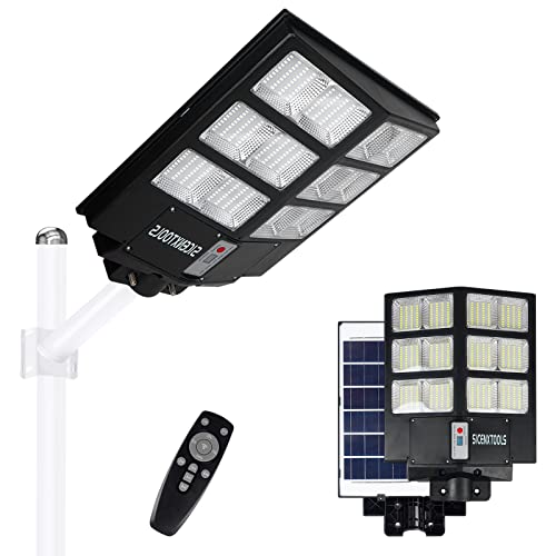 SICENXTOOLS 600W Solar Street Light Outdoor,Solar Light Outdoor Waterproof Commercial 6500K Dusk to Dawn Solar Outdoor Lights with Motion Sensor Solar Powered Security for Ball Court,Road,Yard