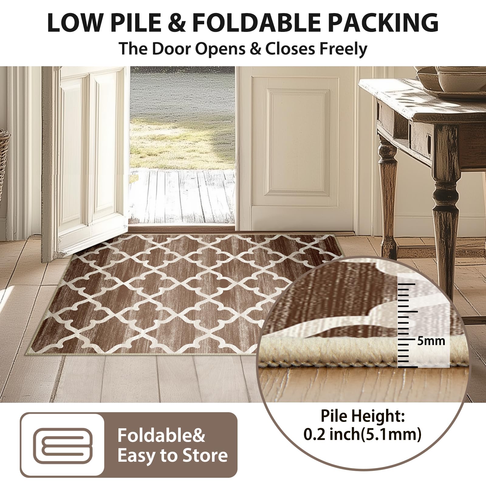 RELEANY 8x10 Area Rugs for Living Room Machine Washable Non-Slip Brown Rugs Moroccan Modern Trellis Carpet for Dining Room Bedroom Kitchen Indoor Entryway Laundry Room
