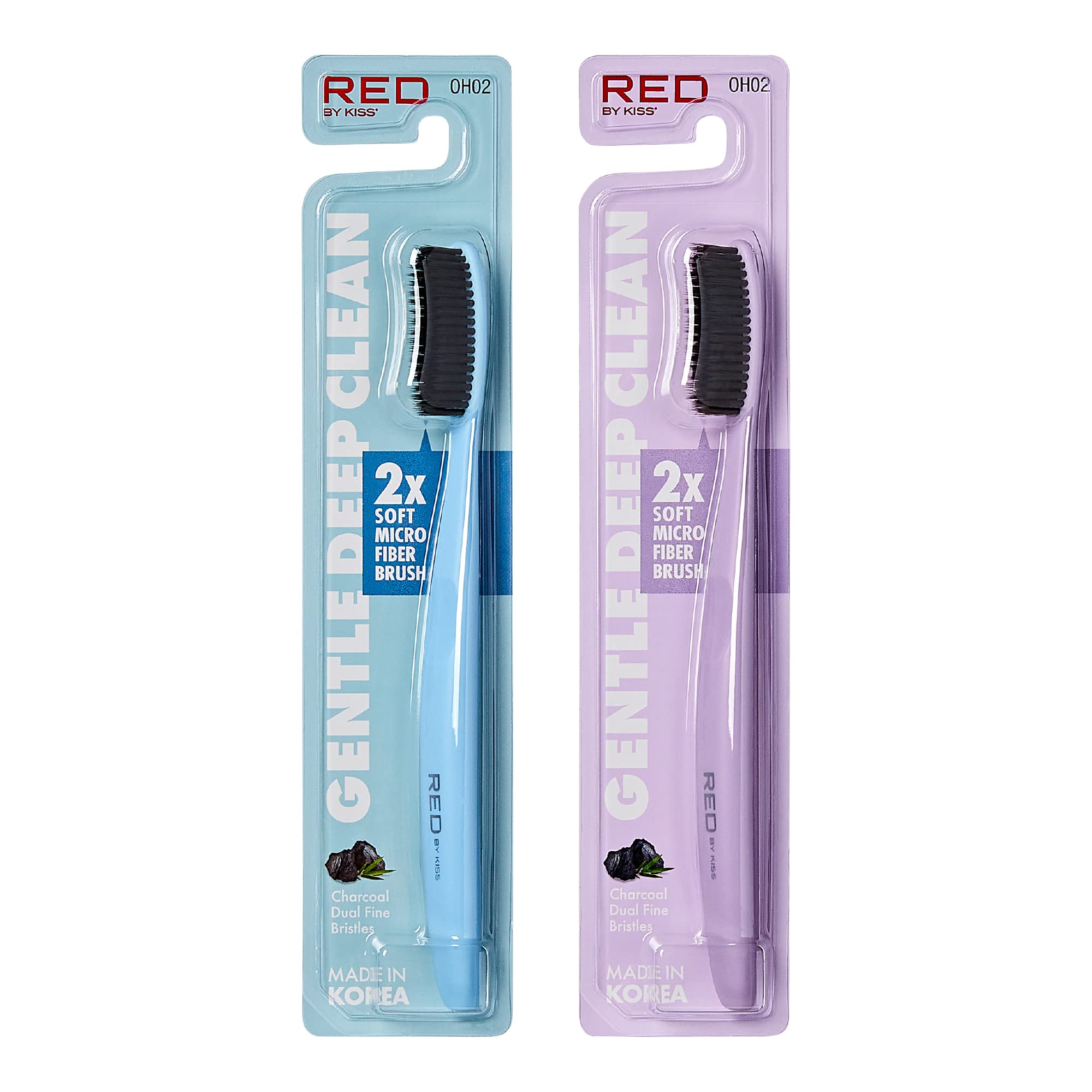 Red by Kiss Gentle Deep Clean Tooth Brush 2X Soft Micro Fiber Brush, Made in Korea 2 Pack (White)