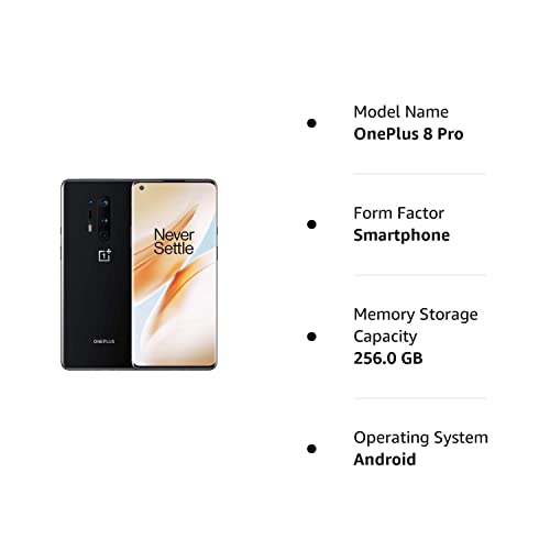 OnePlus 8 Pro Onyx Black, 5G Unlocked Android Smartphone U.S Version, 12GB RAM+256GB Storage, 120Hz Fluid Display, Quad Camera (Renewed)