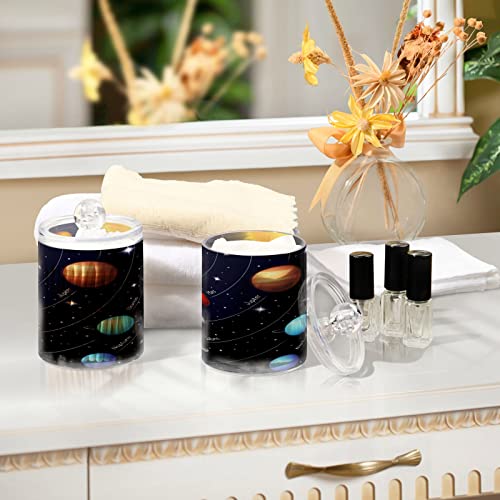 Solar System Galaxy 2 Pcs Qtip Holder Outer Space Organizer Dispenser Storage Canister Plastic Apothecary Jars Bathroom Vanity for Cotton Swab Ball Pads Floss