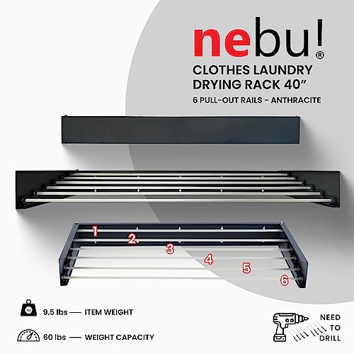 NEBU Clothes Laundry Drying Rack 40β- an Elegant Wall-Mounted Hanger, Folding Stainless Steel Collapsible, Space Saver with 20 Linear feet, Drying Capacity 40lbs