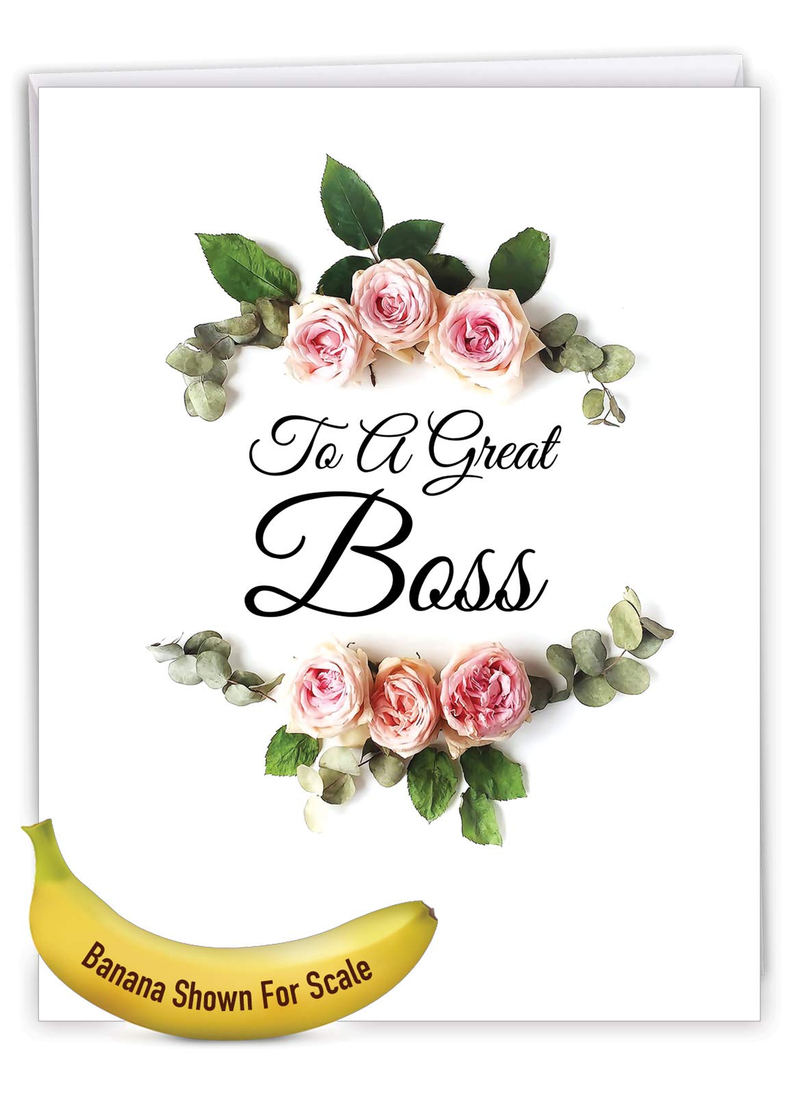 The Best Card Company Jumbo Boss's Day Greeting Card From Us 8.5 x 11 Inch with Envelope (1 Pack) Oversize Jumbo Co-Worker Elegant flowers J4175ABOG-US