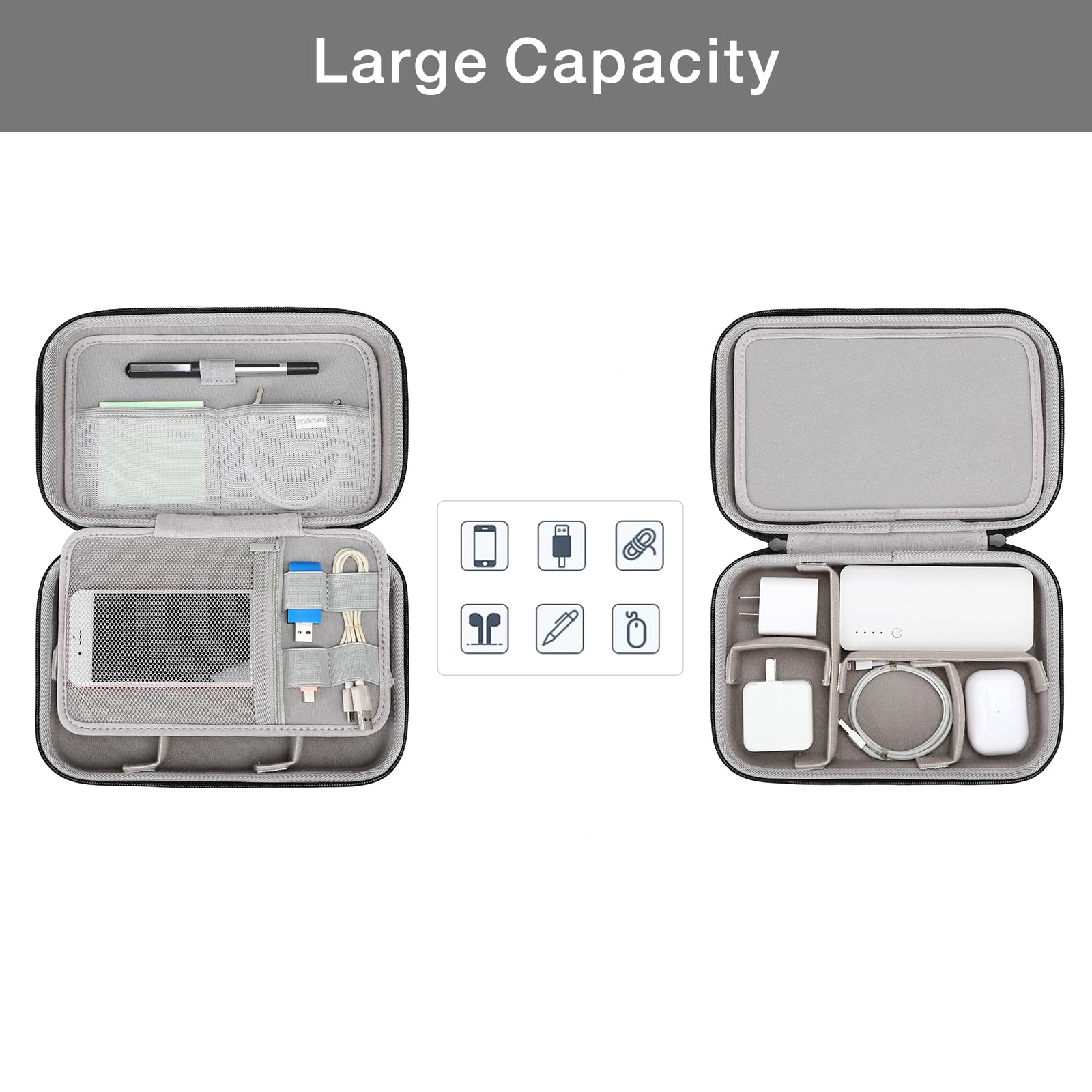 MOSISO Electronic Organizer Travel Case Compatible with MacBook Power Adapter, Compatible with Magic Mouse & Pencil, SD Card, USB Flash Disk with 4 Modular Insert & 2 Cable Tie & Snap Hook, Black