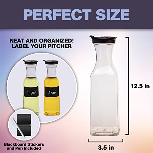 Umien 50 Oz Spill-proof Water Carafe with Flip Top Lid, Clear Plastic Pitcher for Water, Milk, Iced Tea. Drink Containers for Fridge - BPA-Free (Square)