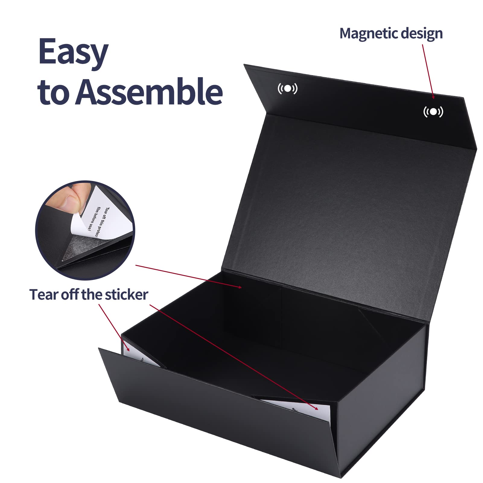 Giftgarden 4-Pack 8”x8”x4” Black Gift Boxes with Magnetic Lids, Square Collapsible Gift Wrap Box Magnet Clourse for Presents, Mothers Day, Birthday, Wedding, Bridesmaid Groomsman Proposal Box