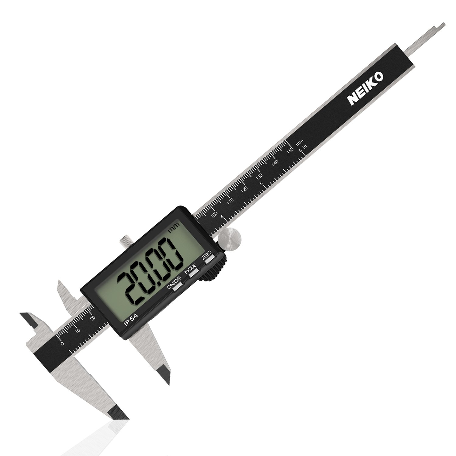 NEIKO 01401A 6-Inch Electronic Digital Caliper, Stainless Steel, Extra Large LCD Screen, Measurement Conversions for Inches, Millimeters, and Fractions, 1 LR44 batteries required. (included)