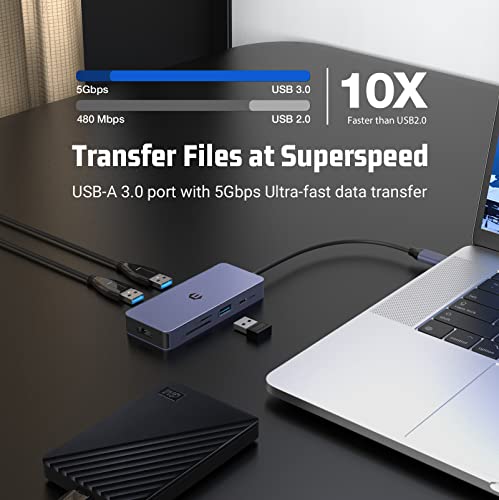 Qhou USB C Hub, 7 in 1 USB Type C Docking Station (USB3.0, HDMI, PD, SD/TF) Compatible with MacBook Pro, Samsung Galaxy S9/S8, Surface Book 2, Dell XPS 13/15, Pixelbook and More