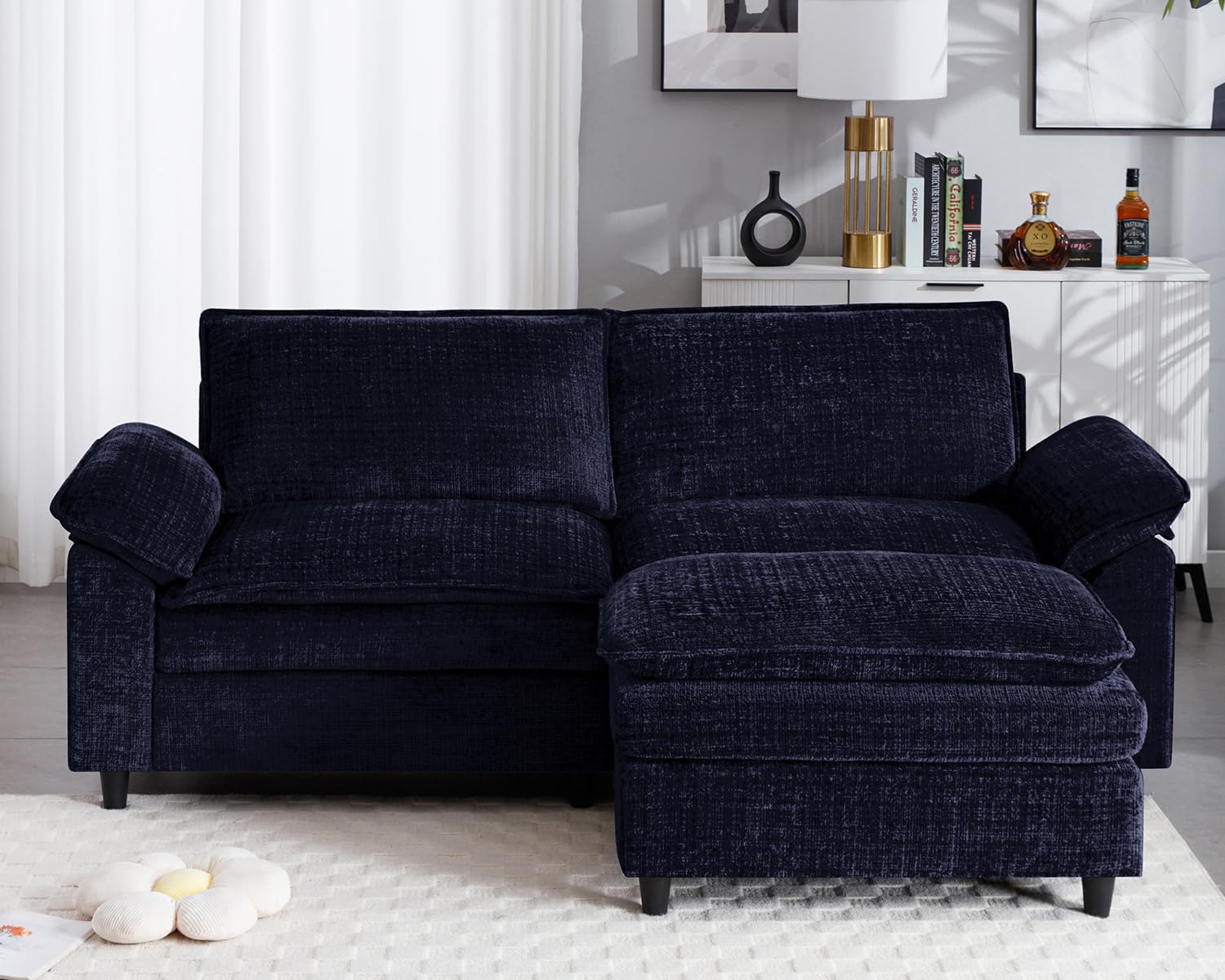 Suheww Cloud Sofa sectional Modular Loveseat Sofa couches, 86.6" Modern 2-Seat Convertible Loveseat Sofa with Ottoman, Comfy L-Shaped Extra Deep Seat Sofa Couch for Living Room Apartment(Blue