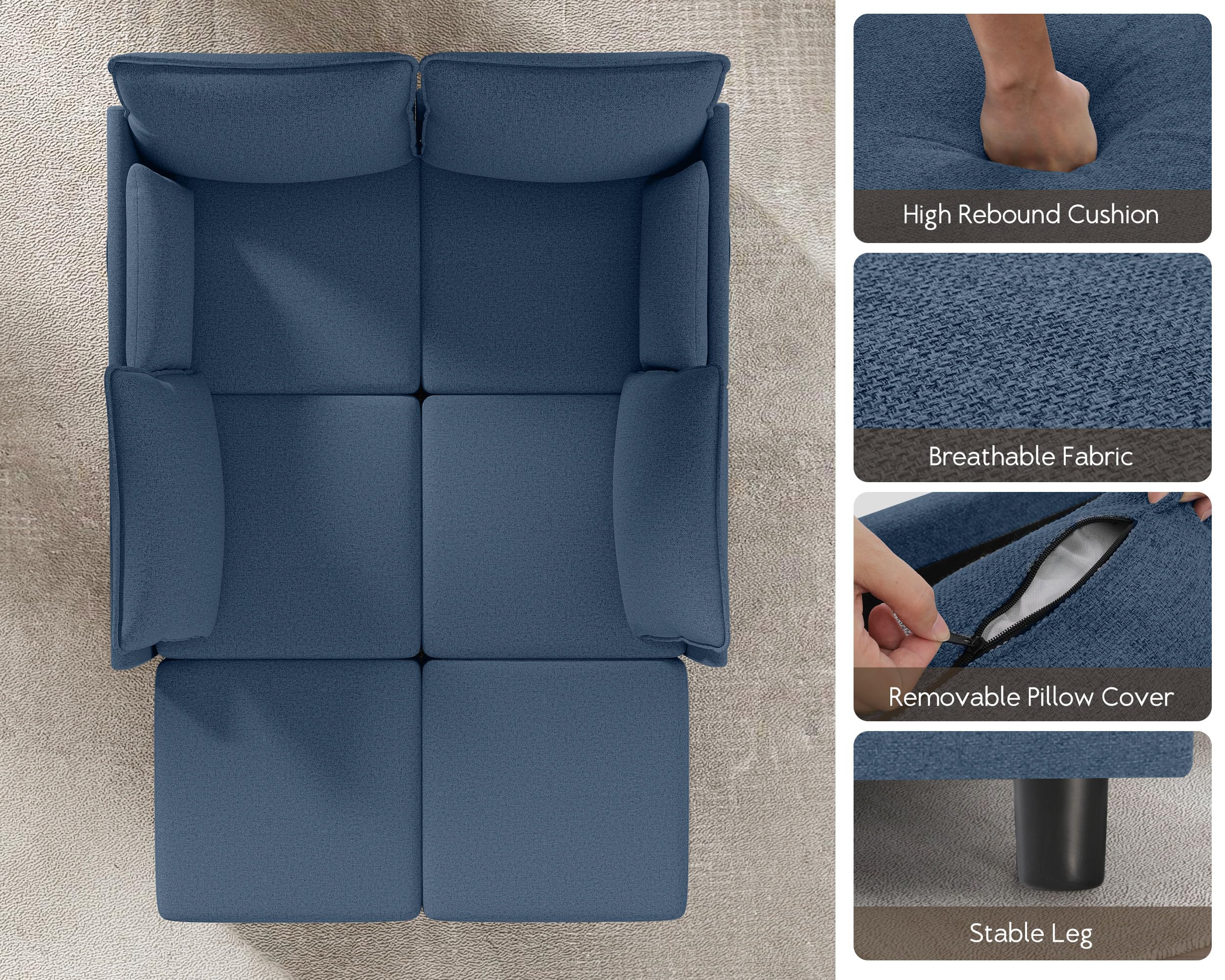 SEJOV Modular Sectional Sofa, U Shaped Couch with Storage, 6 Seat Convertible Sectional Couch with Deep Seat 30" D Ottoman, Modular Sectionals Sofa Couches for Living Room, (Navy Blue)