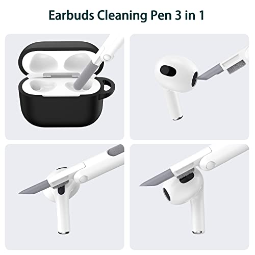 R-fun AirPods 3rd Generation Case Cover with Cleaner kit and Earbuds Hook Cover (2Pairs),Soft Silicone Protective Case for Apple AirPods 3 2021- Black