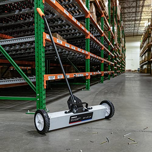 NEIKO 53416A 24β Rolling Magnetic Sweeper with Wheels, 30 Pound Capacity, Adjustable Handle & Floor Magnet Clearance Height, Metal Pick Up and Nail Magnet, Floor Sweeper for Construction, Shop, Etc.