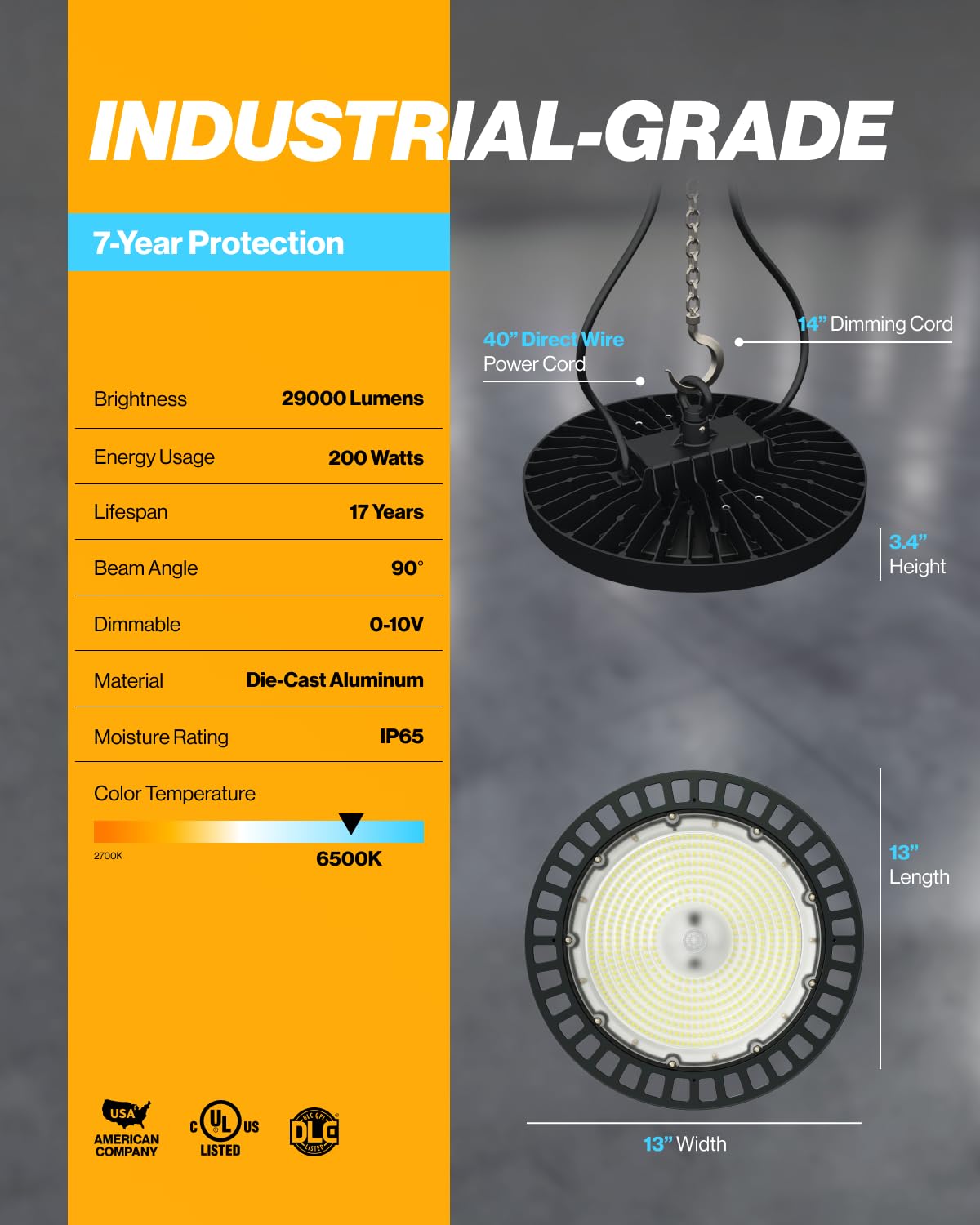 Sunco UFO LED High Bay Light, Lighting for Warehouse, 6500K True White, 200W, 29000 LM, 120-277VAC, Dimmable 0-10V, IP65 Waterproof Weatherproof, Super Bright, UL 2 Pack