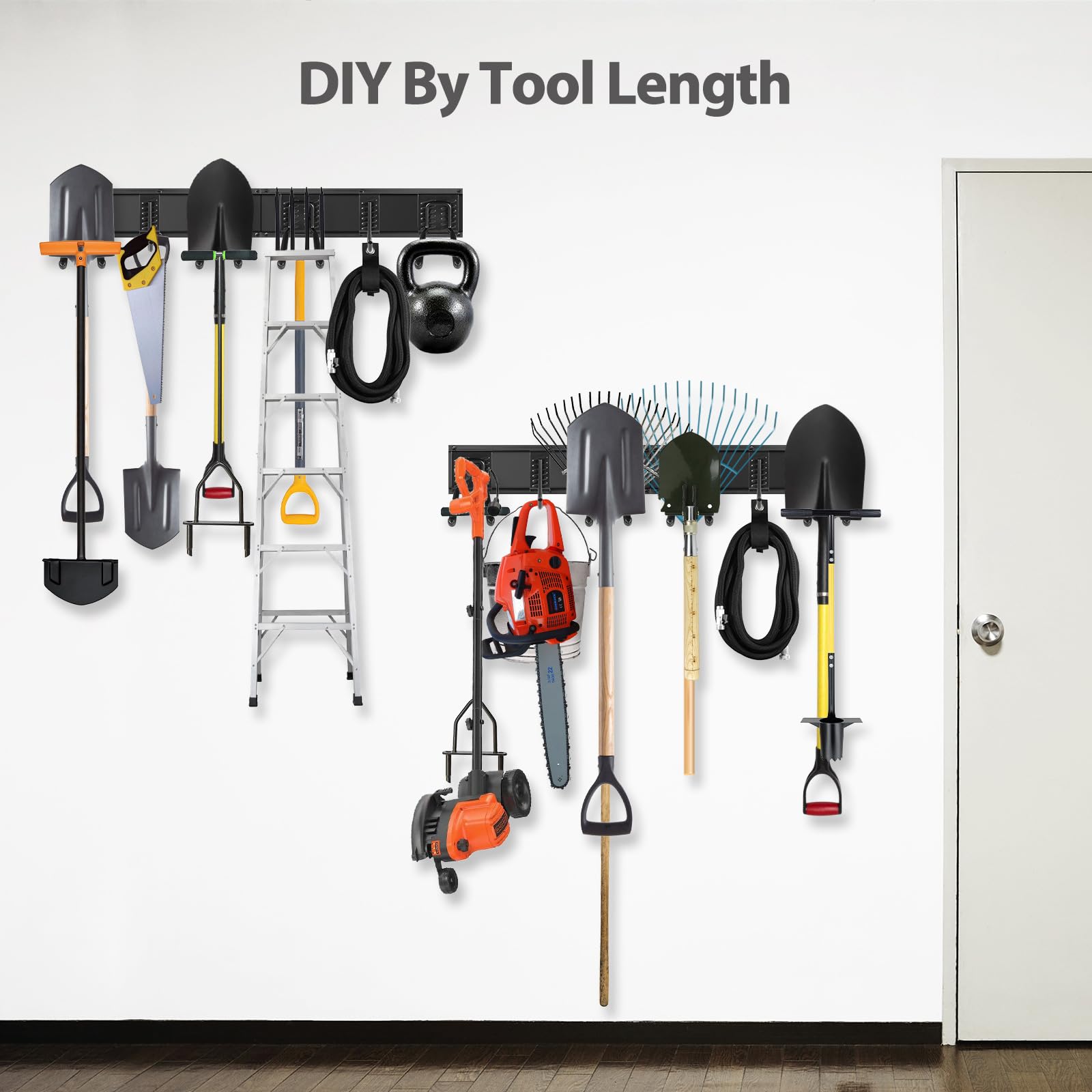 Waturis Garage Organizer Wall Mount, 64 Inch Garage Storage Organization, 20PCS Heavy Duty Garden Tool Organizer, Adjustable Tool Storage Rack Hooks, Yard Shed Tool Organizer, Hold Max 900 lbs