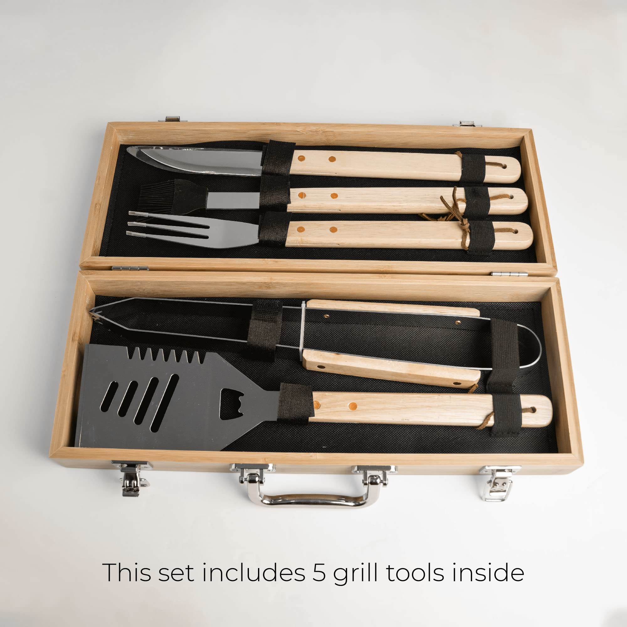 Personalized BBQ set box for men, custom engraved name outdoor cooking barbecue master grilling utensil accessories kit for dad & husband, father’s day gift (Customized)