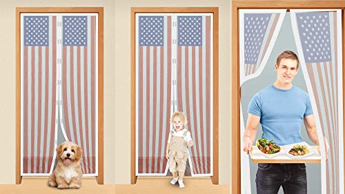 Patriotic American Flag Pattern Quick Install Mesh Magnetic Screen 40” x 85.5” - Helps Keep Bugs & Insects Out - Perfect for Single Doors Leading to Your Porch or Patio - Folds for Easy Storage